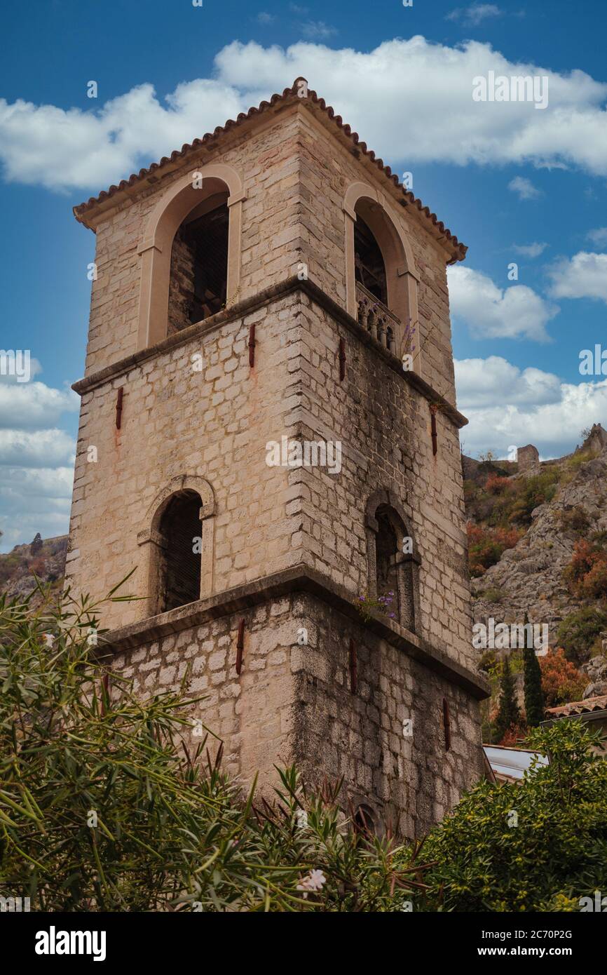 An Old Stone Bell Tower Behind Kotor Montenegro Stock Photo - Alamy