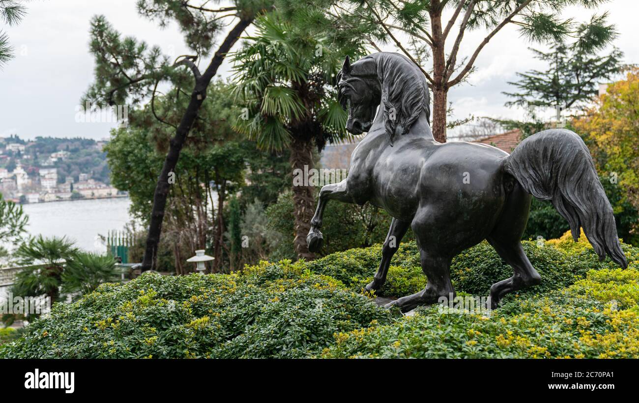 Istanbul, Turkey - December 2019: Famous horse sculpture in the garden ...