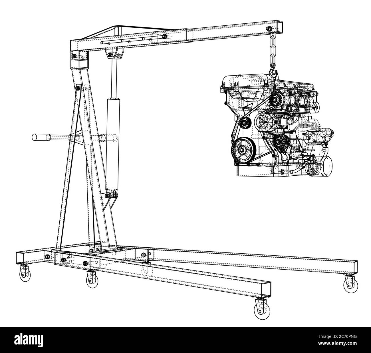 Engine hoist with engine outline Stock Photo - Alamy