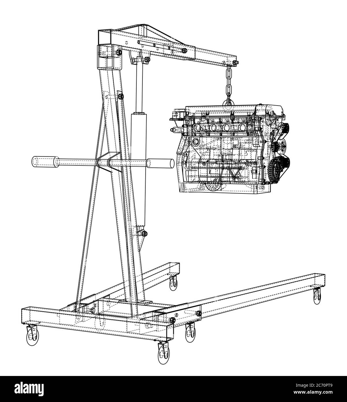 Engine hoist with engine outline Stock Photo - Alamy