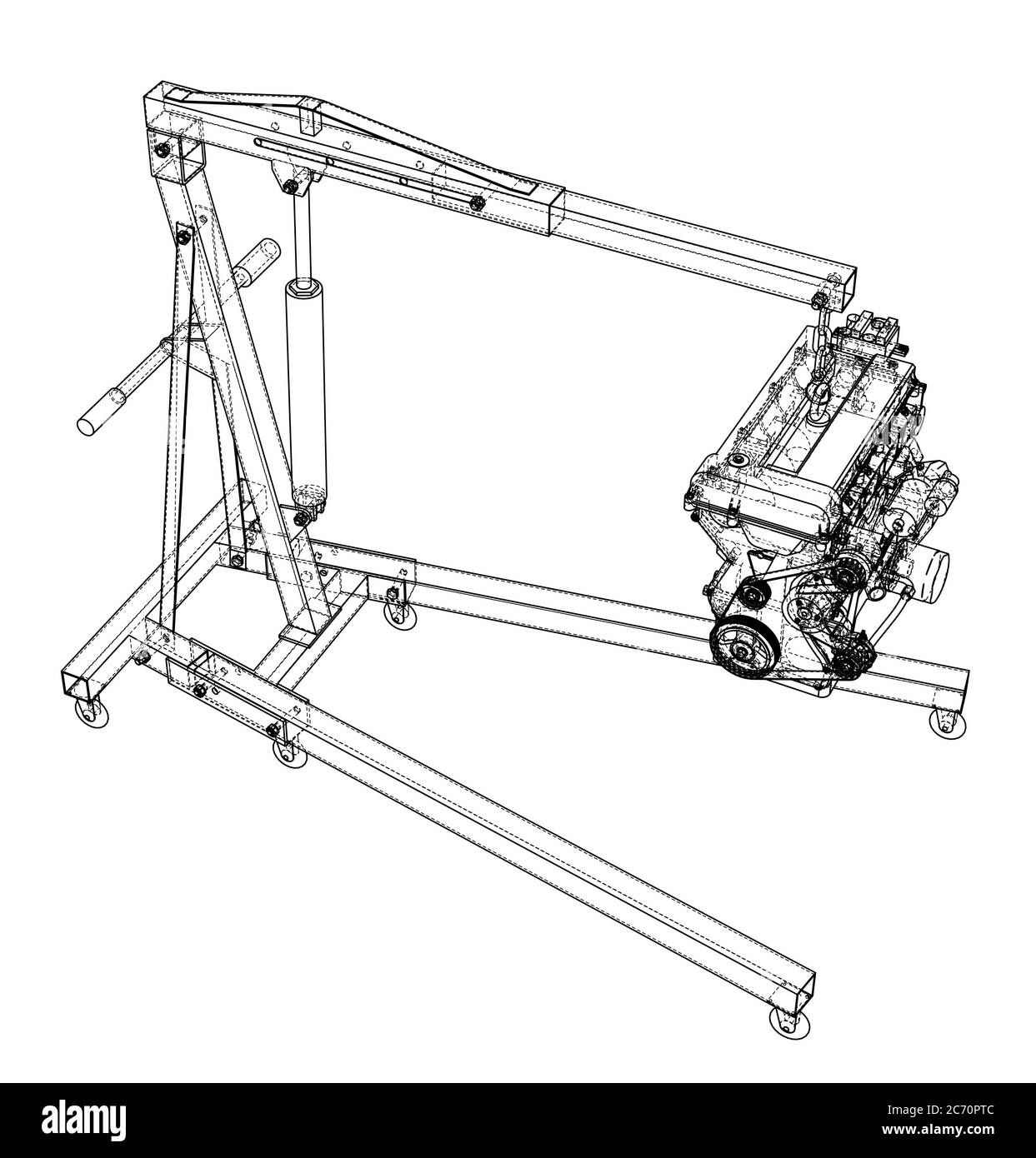 Engine hoist with engine outline Stock Photo - Alamy