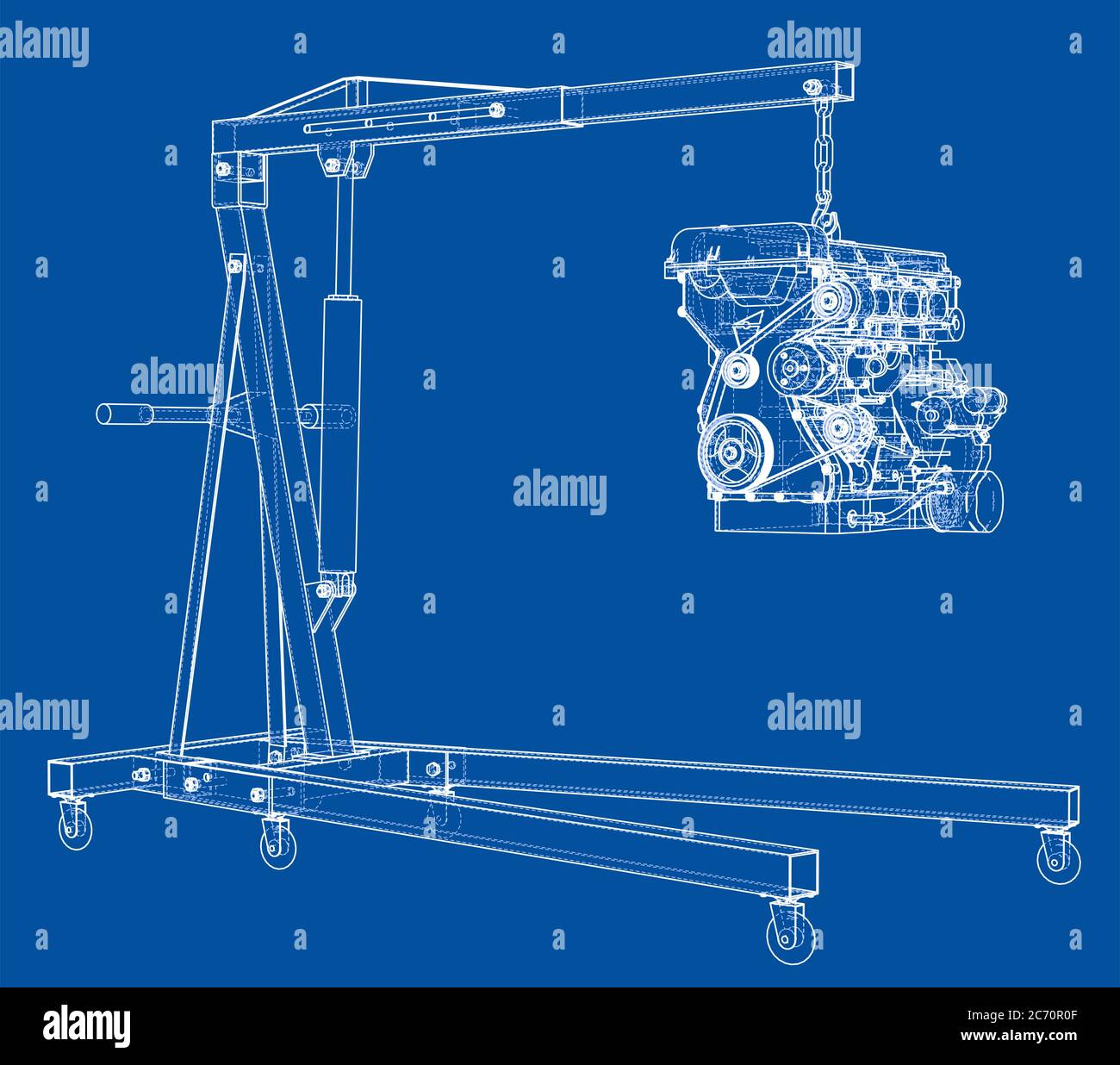 Engine hoist with engine outline Stock Photo - Alamy