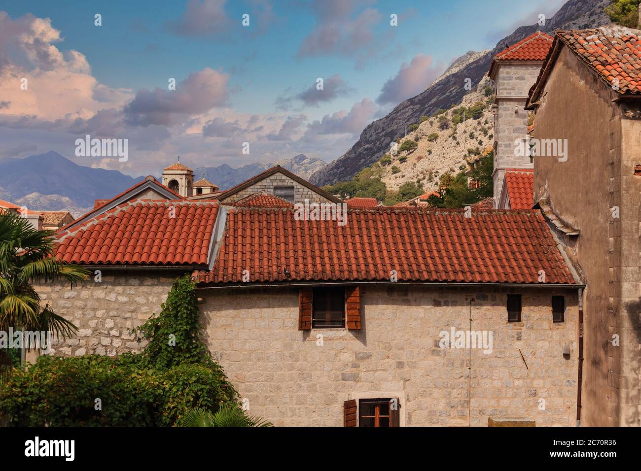 Stone Buildings with Tile Roofs Stock Photo - Alamy