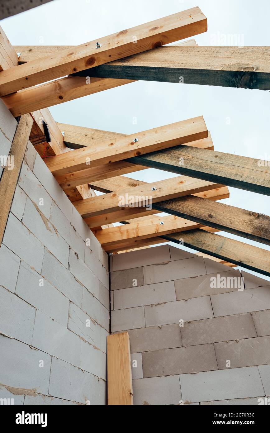 Construction of a single-family house roof structure Stock Photo - Alamy