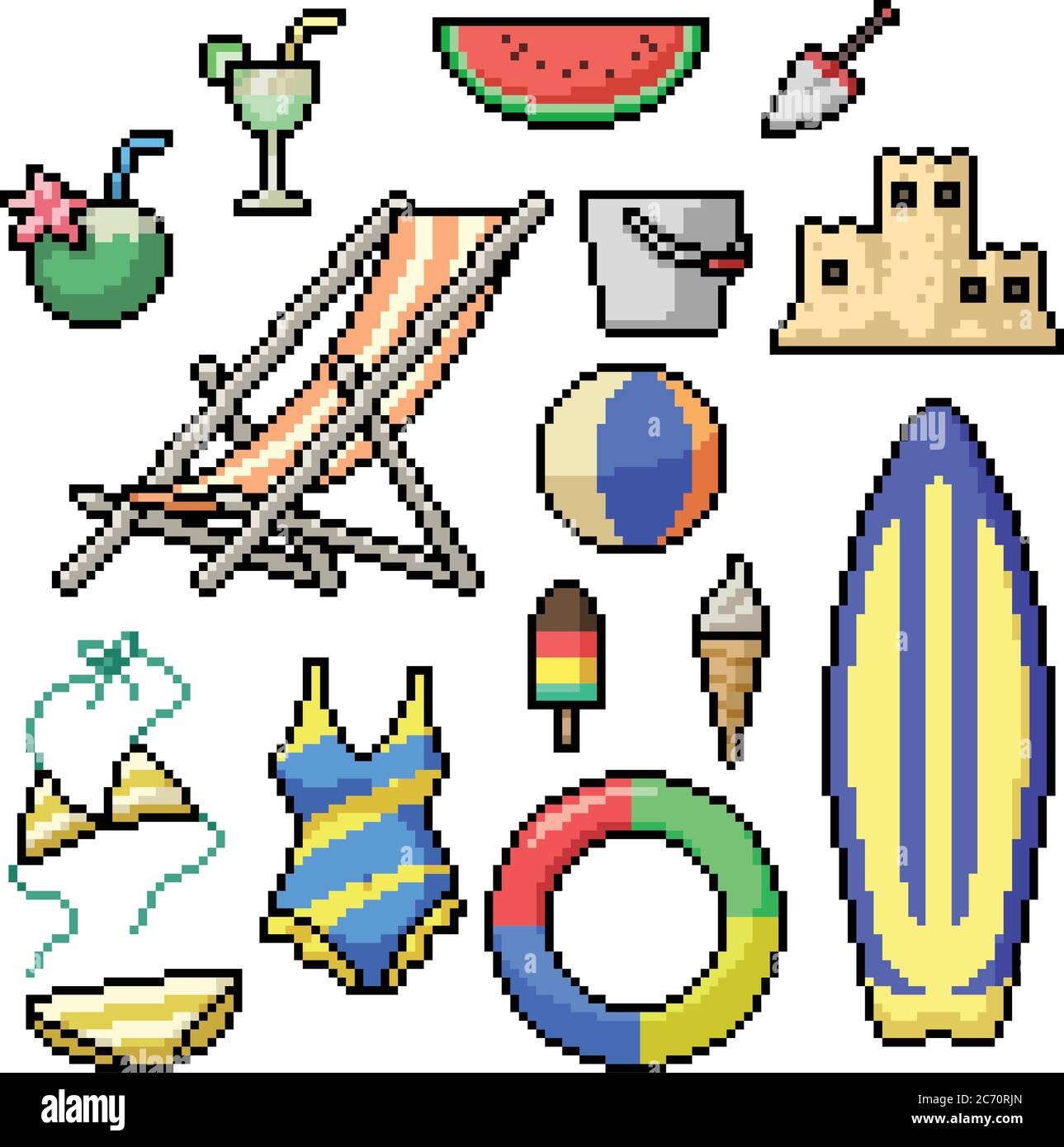 pixel art set isolated beach items Stock Vector Image & Art - Alamy