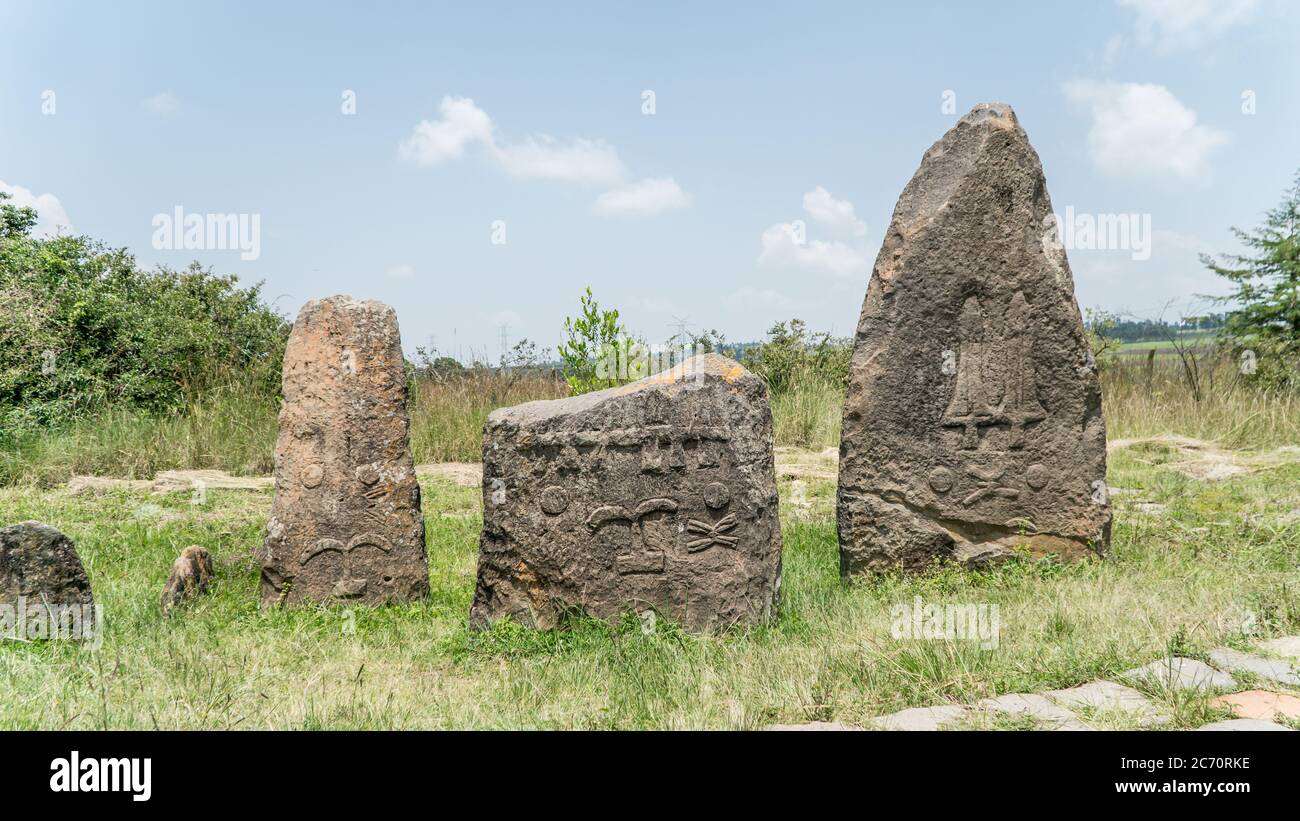 Tiya, Ethiopia - September 2017: Megalithic Tiya stone pillars, a ...