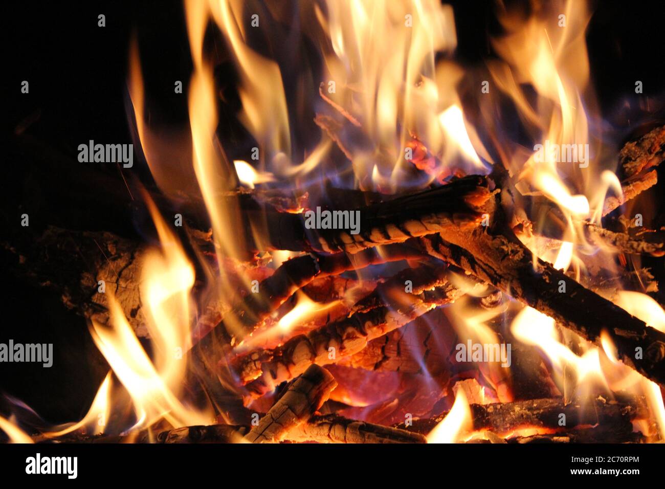 Fire place in camping, close-up, fire background, wooden material Stock ...