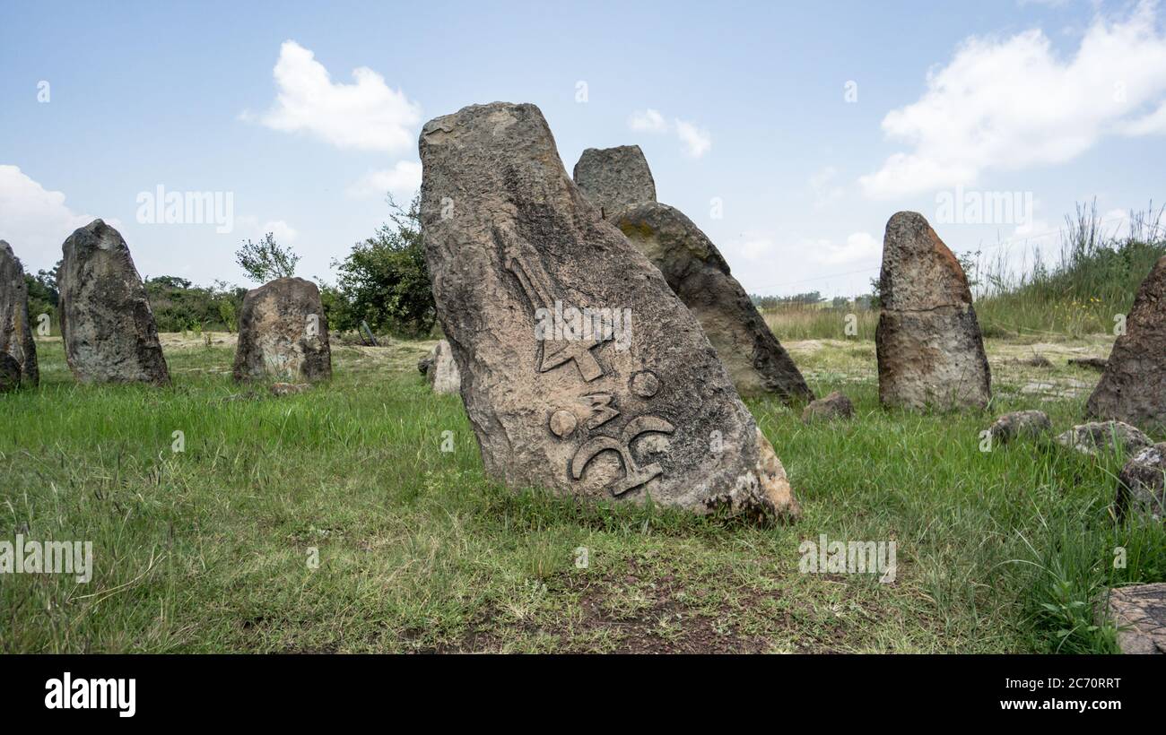 Tiya, Ethiopia - September 2017: Megalithic Tiya stone pillars, a ...
