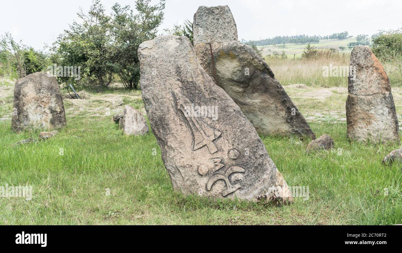 Tiya, Ethiopia - September 2017: Megalithic Tiya stone pillars, a ...