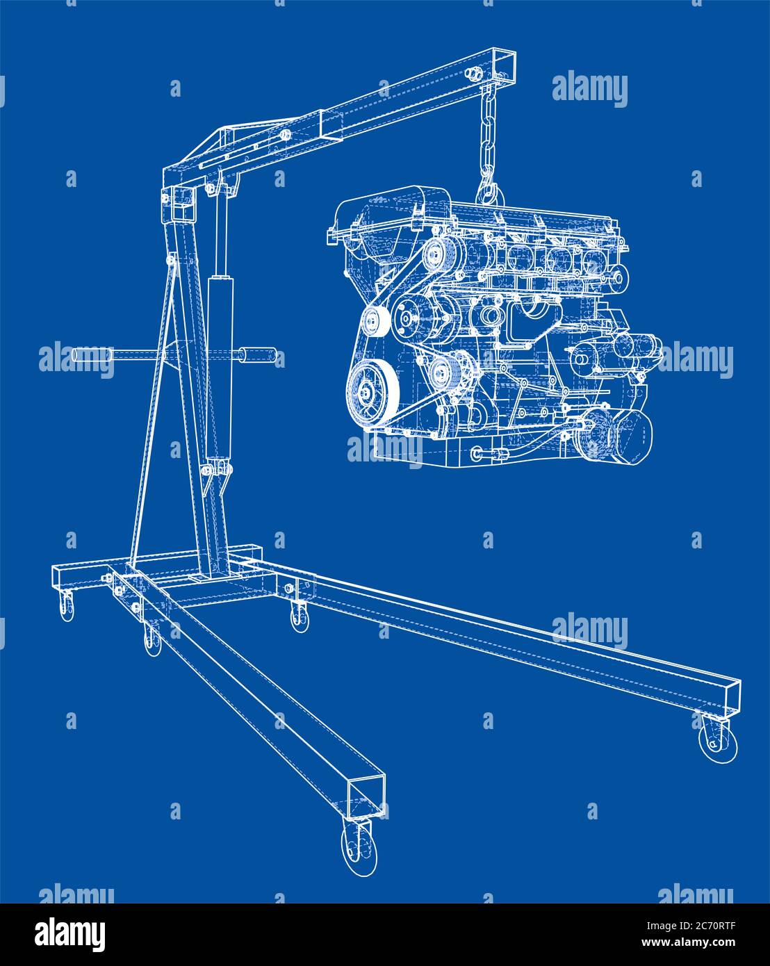 Engine hoist with engine outline Stock Photo - Alamy