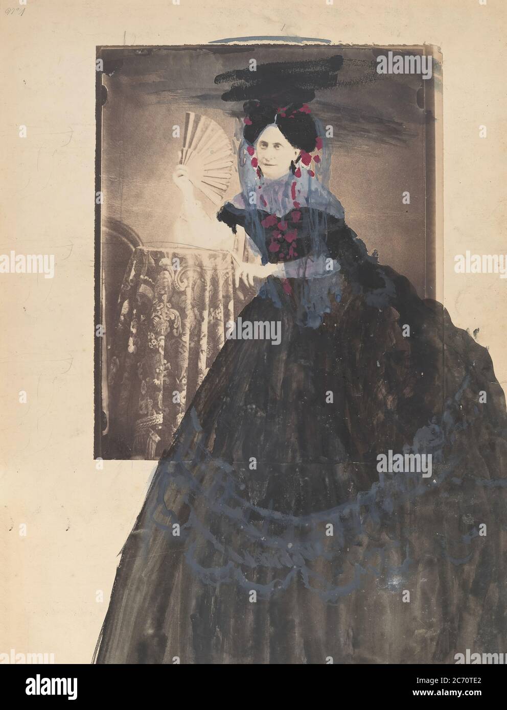 [La Comtesse at Table holding Fan], 1860s Stock Photo - Alamy