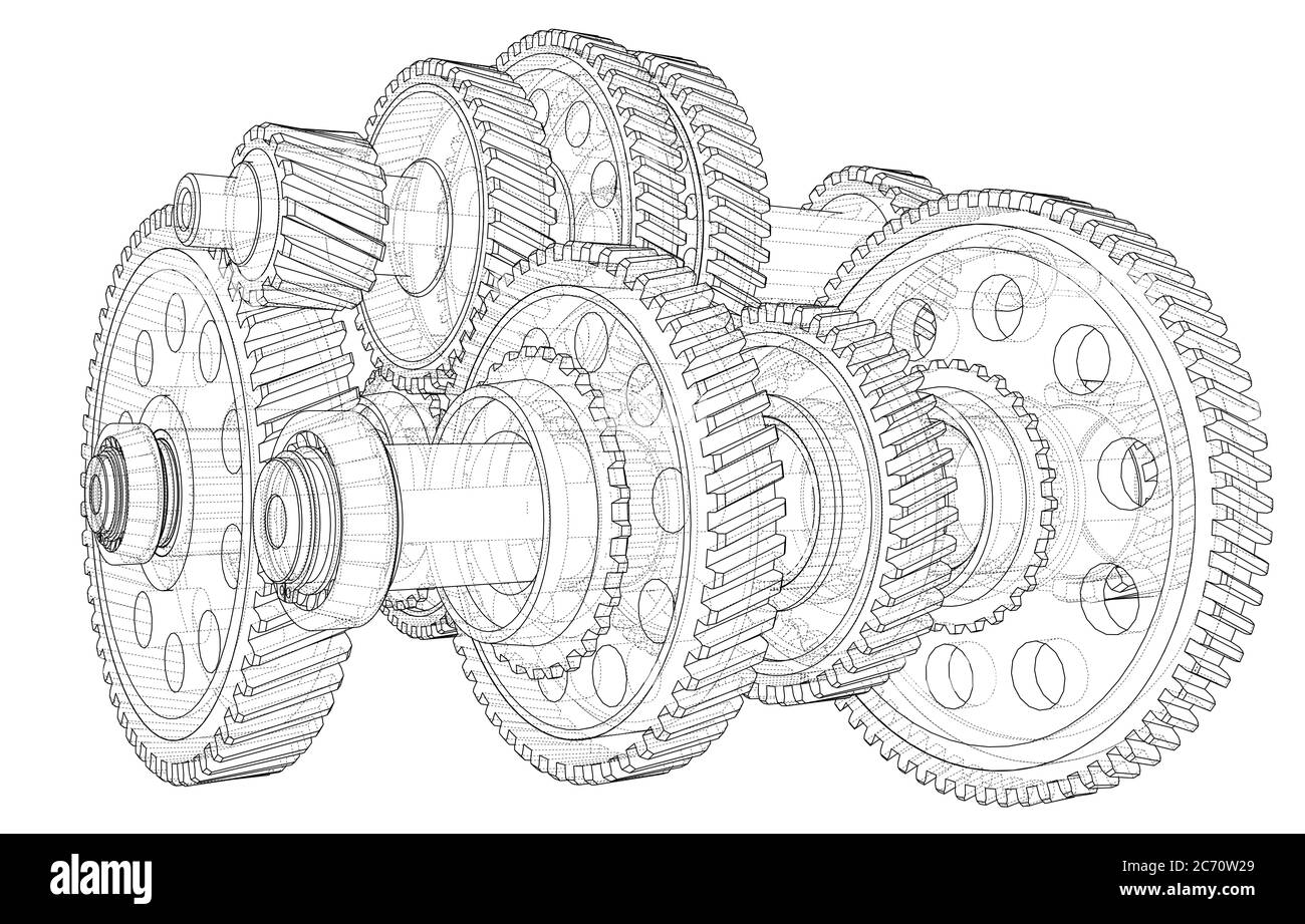 Outline gearbox concept. 3D illustration Stock Photo - Alamy