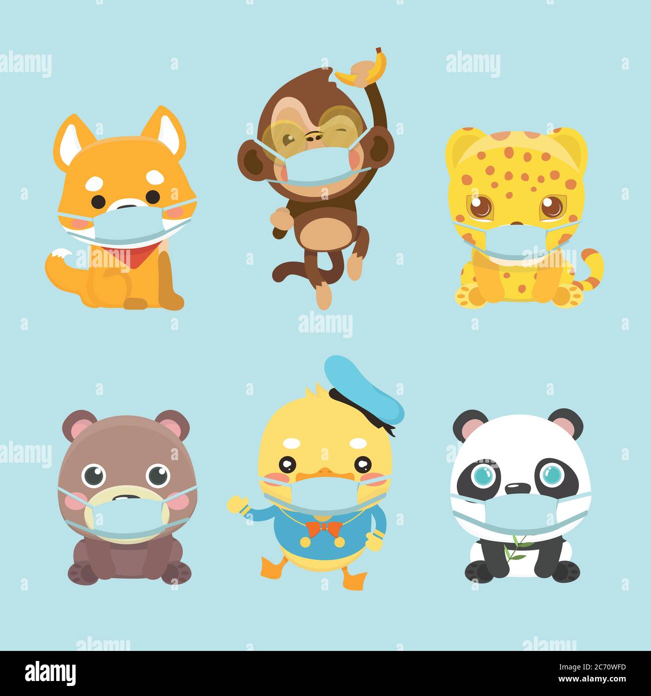 vector covid-19 virus face mask cartoon animal illustration Stock ...