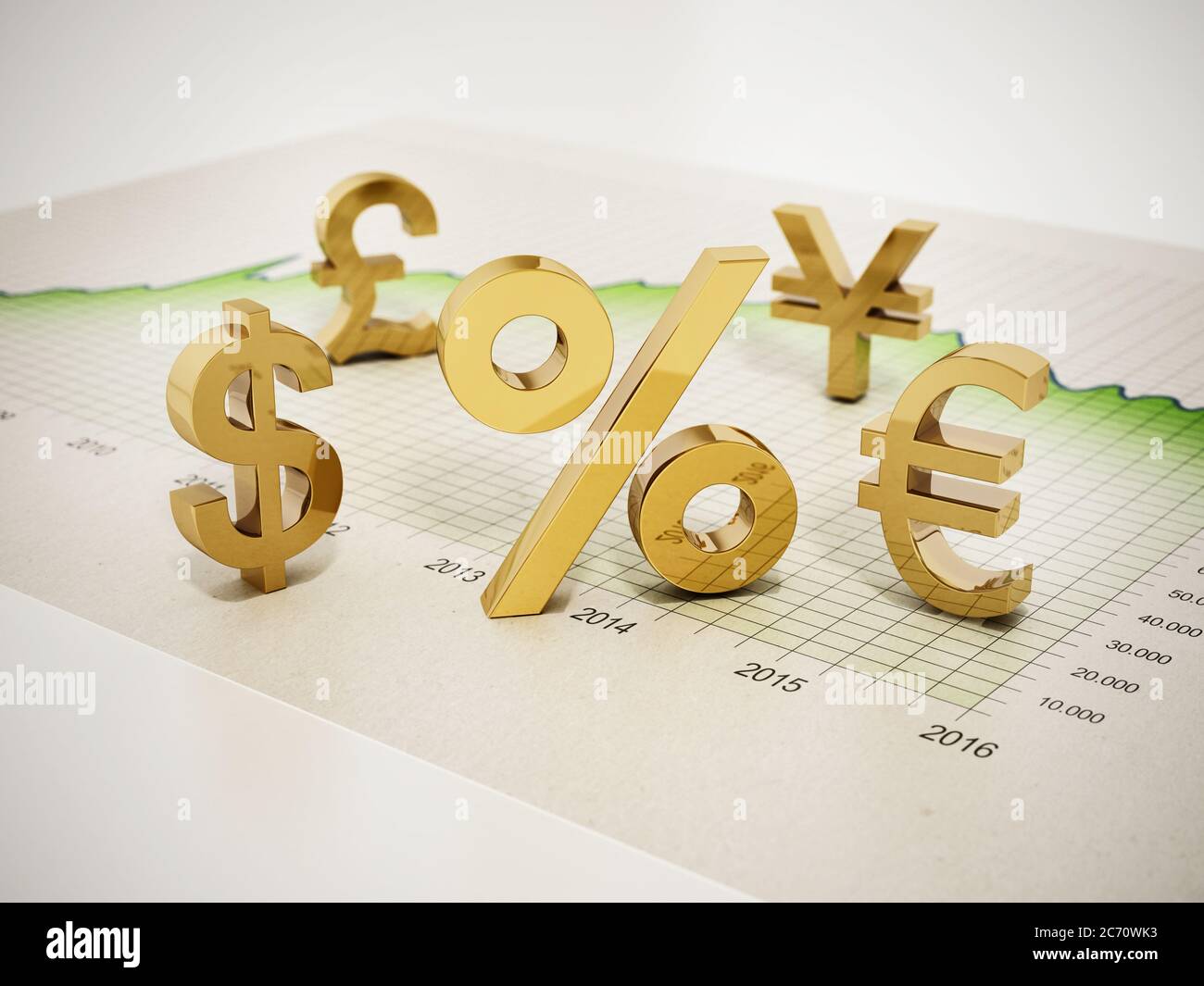Financial symbols on statistics graph. 3D illustration Stock Photo - Alamy