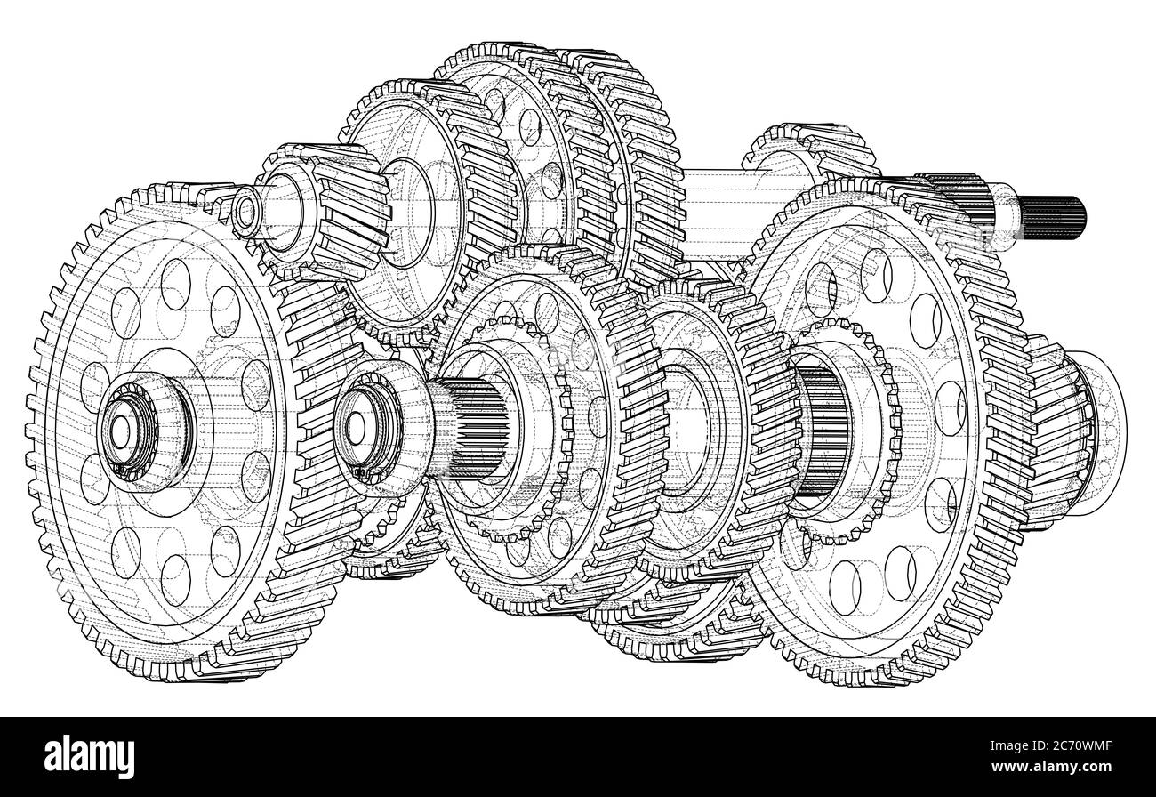 Outline gearbox concept. 3D illustration Stock Photo - Alamy