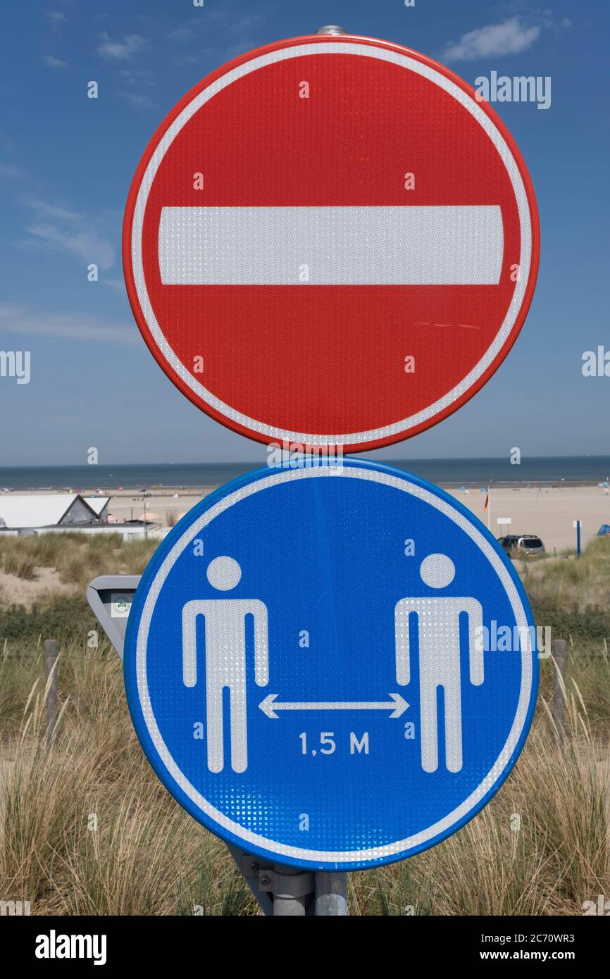 Road sign of social distancing. 1.5 meter distance, together against ...