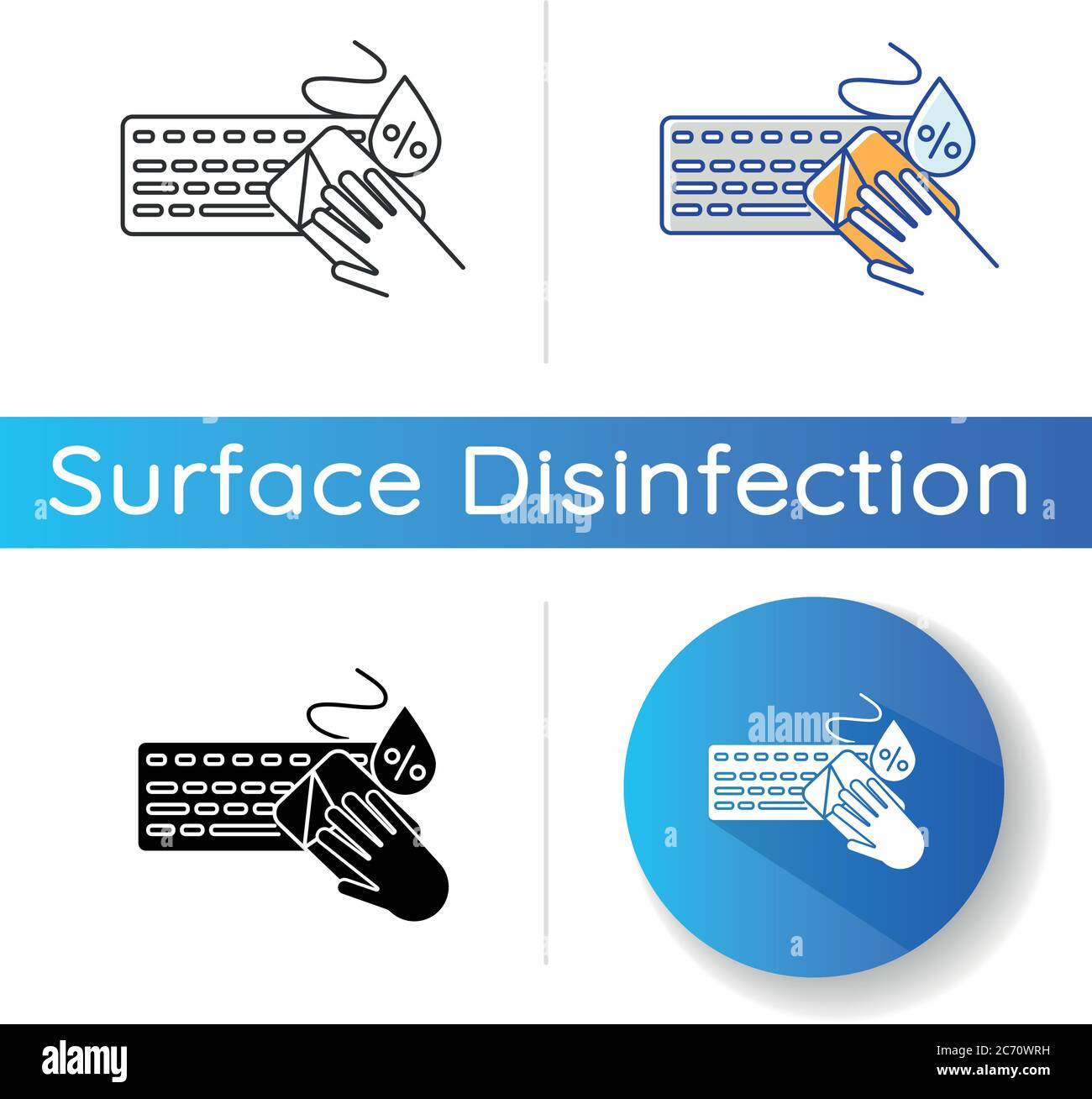 Keyboard cleaning icon. Linear black and RGB color styles. Wet cleaning ...