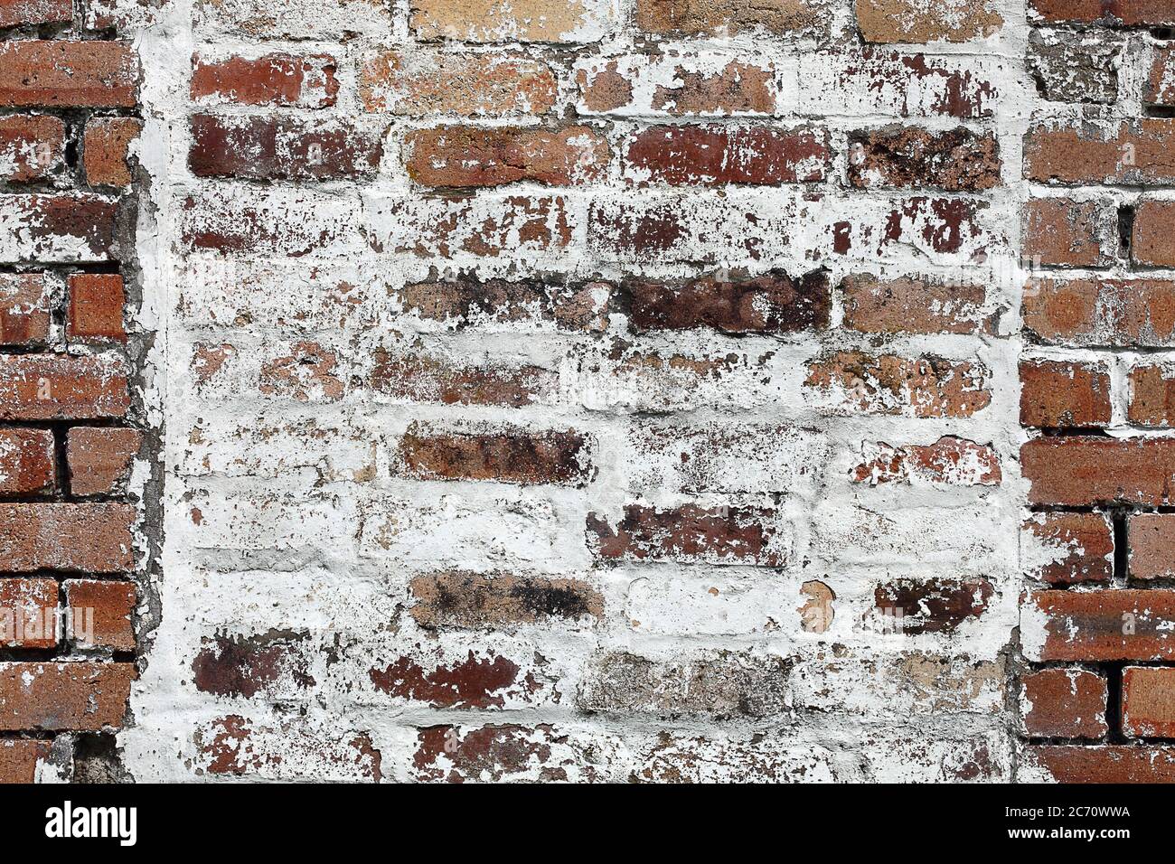 Old large red brick wall texture background distressed with white paint ...