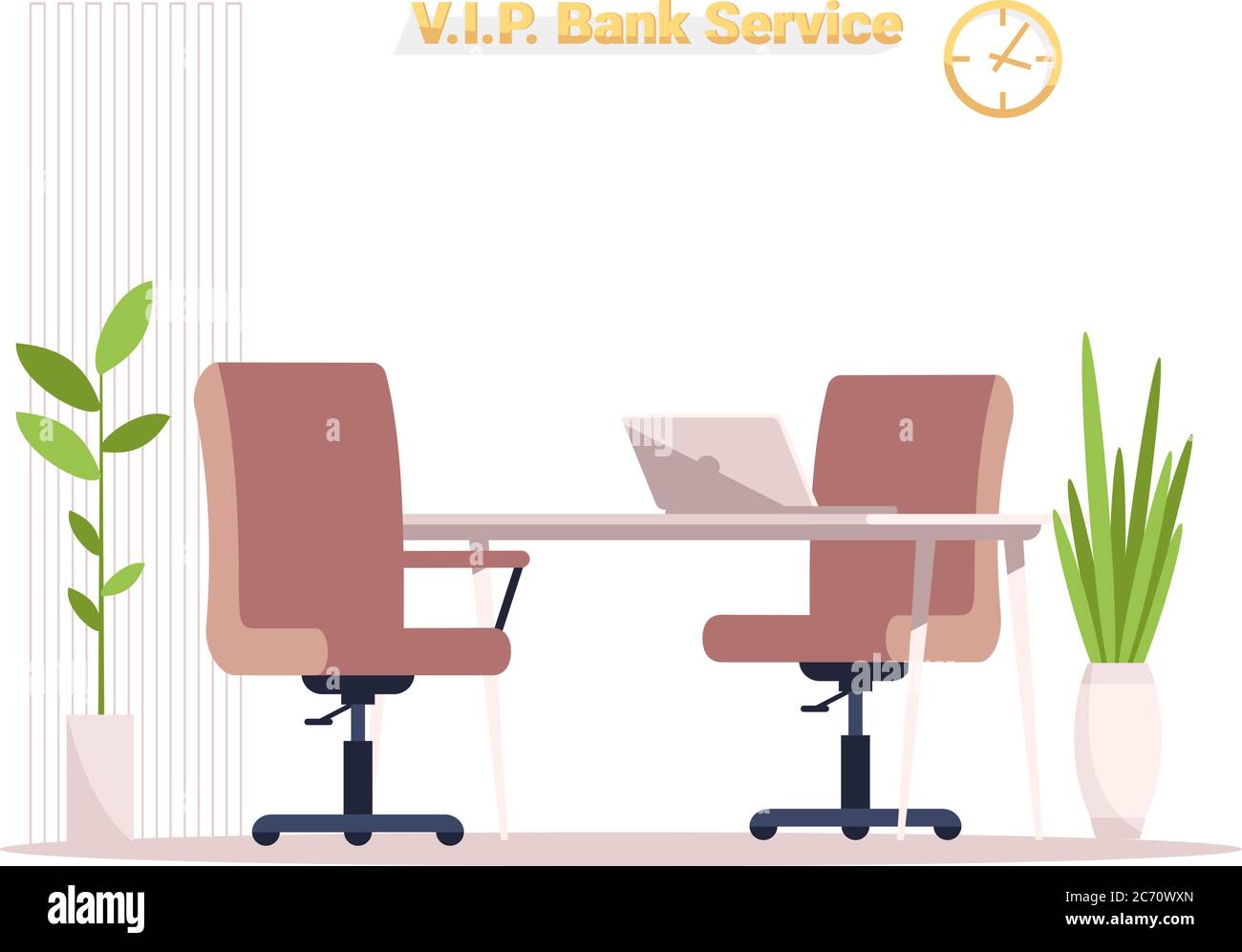 VIP banking service area semi flat RGB color vector illustration. Table ...