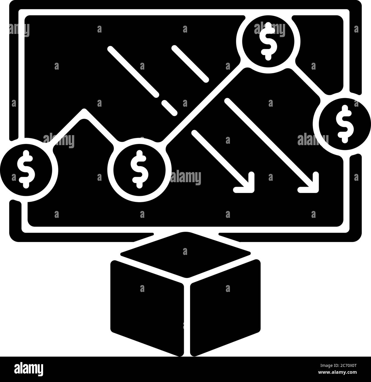 Cost analysis black glyph icon. Financial analytics, economic crisis ...
