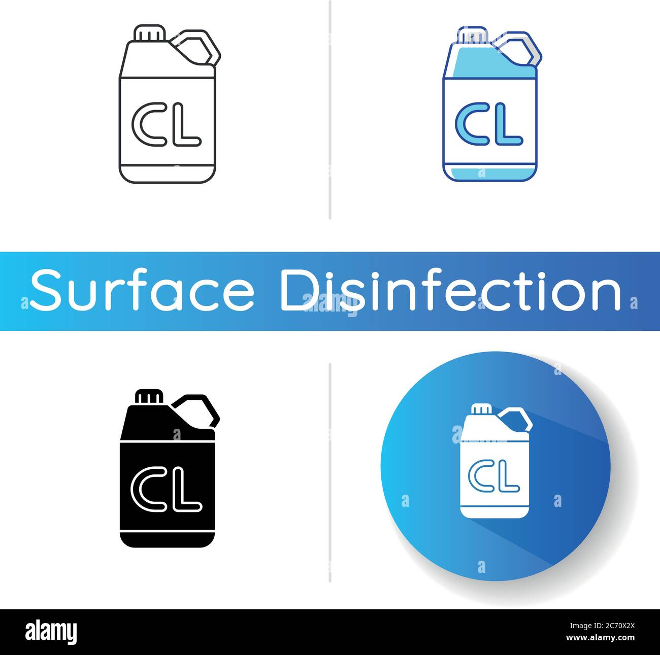 Chlorine disinfectant icon. Linear black and RGB color styles. Chemical ...