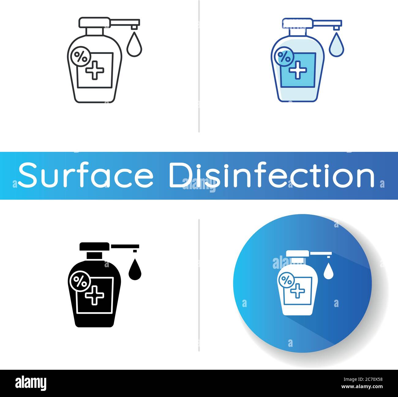 Alcohol based disinfectant icon. Linear black and RGB color styles ...