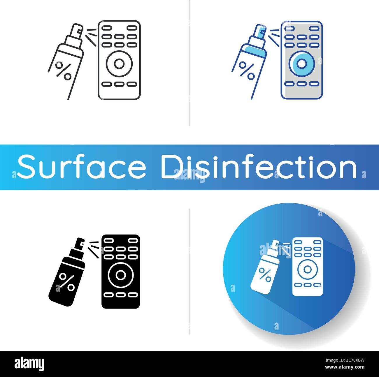 Remote control disinfection icon. Linear black and RGB color styles ...