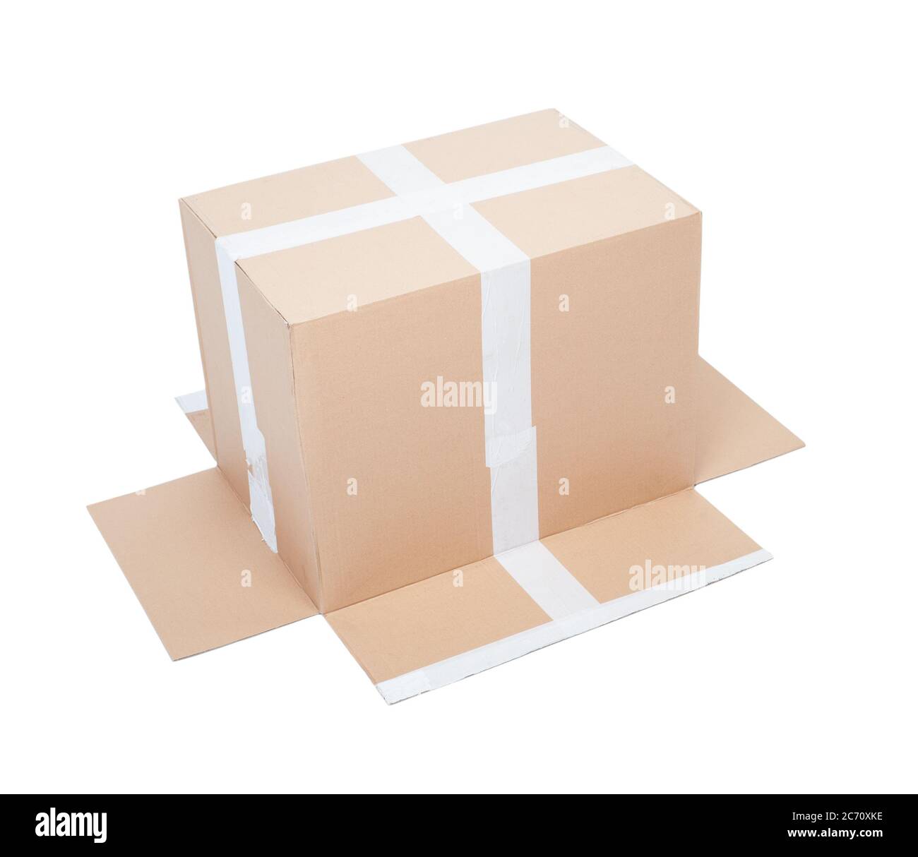 Open used cardboard box isolated on white background Stock Photo - Alamy