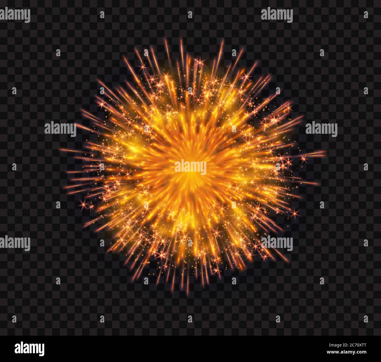 Bright shiny sparkling flash firework salute isolated on black ...