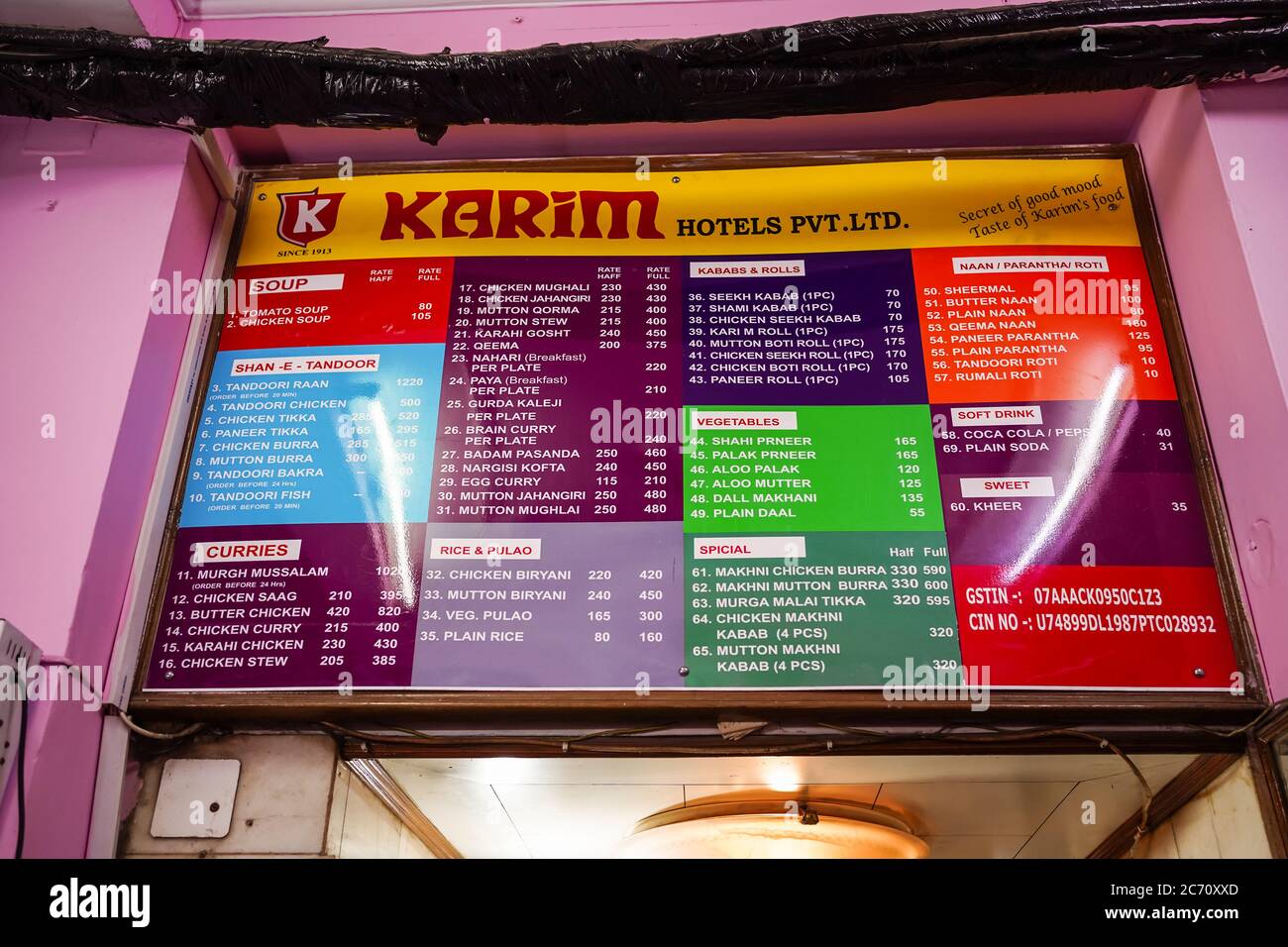 New Delhi / India - February 18, 2020: Food menu at famous Karim Hotel ...