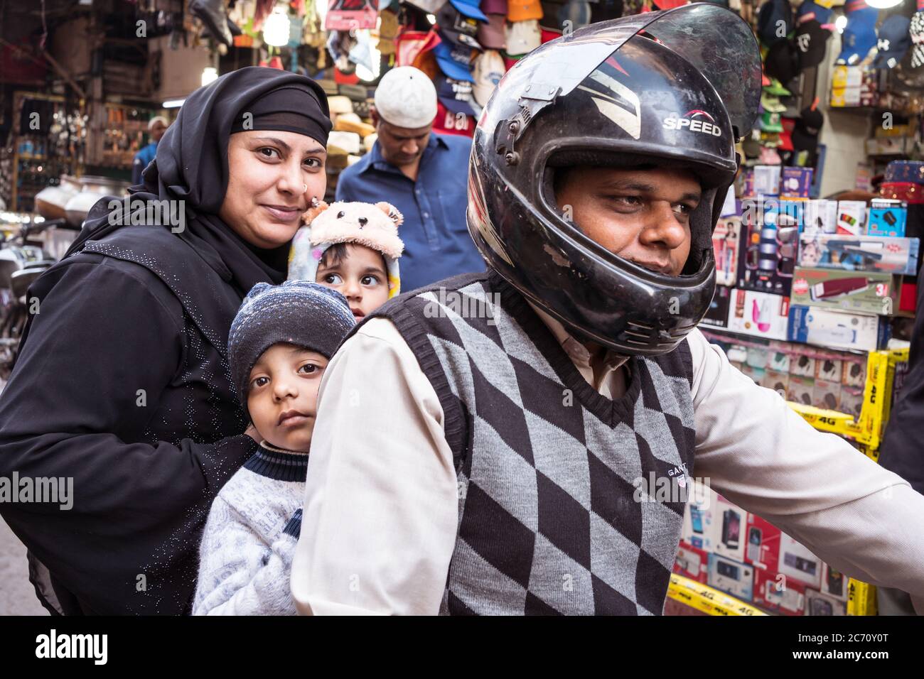 New Delhi / India - February 18, 2020: Muslim family with children and ...