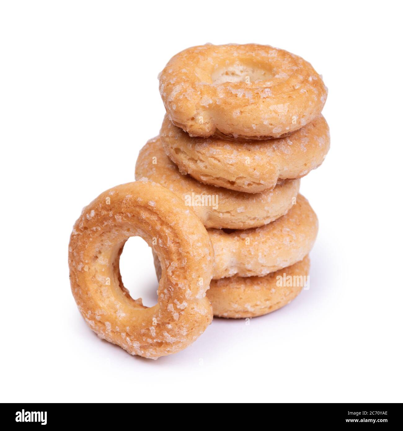 Group of dried donuts, ring-shaped pastry isolated over white ...