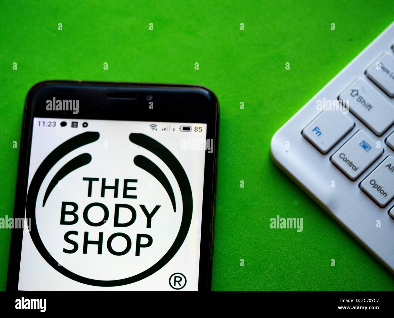 In this photo illustration an e-commerce The Body Shop logo is seen ...