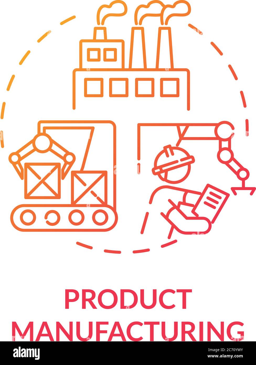 Product manufacturing red gradient concept icon. Factory development ...