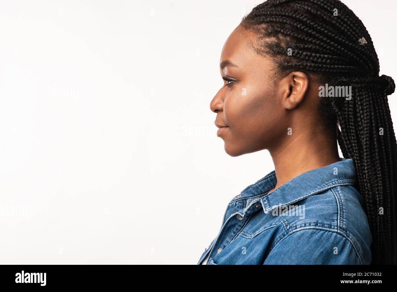 Girl With Braided Hairstyle Posing On White Background, Profile ...