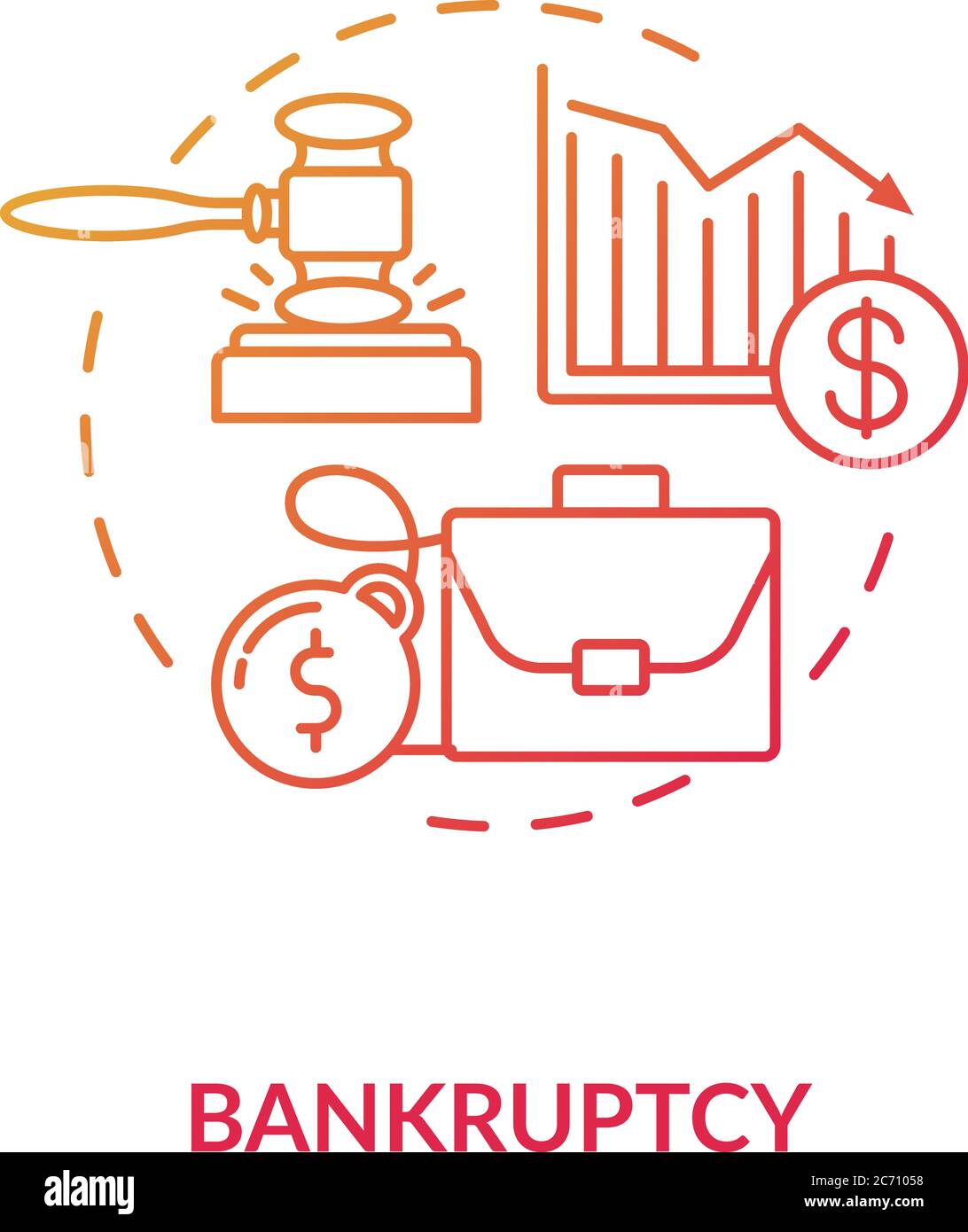 Bankruptcy concept icon. Company loss. Business recession. Economic ...
