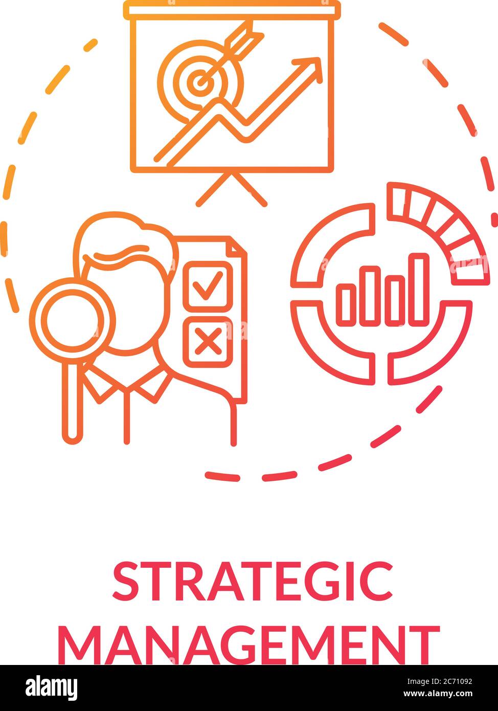 Strategic management red gradient concept icon. Commerce research ...