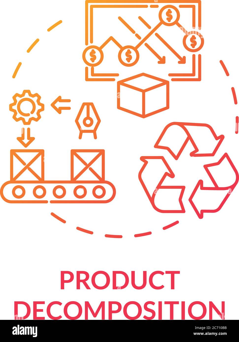 Product decomposition red gradient concept icon. Merchandise lifecycle ... Product decomposition red gradient concept icon. Merchandise lifecycle ...
