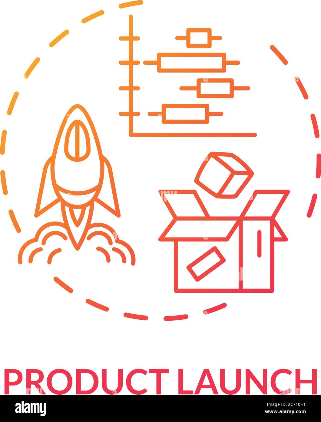 Product launch red gradient concept icon. Merchandise production ...