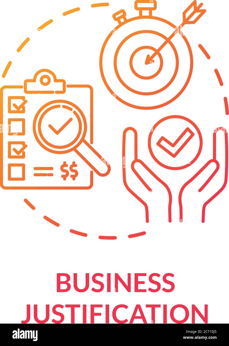 Business justification red gradient concept icon. Corporate plan for ...