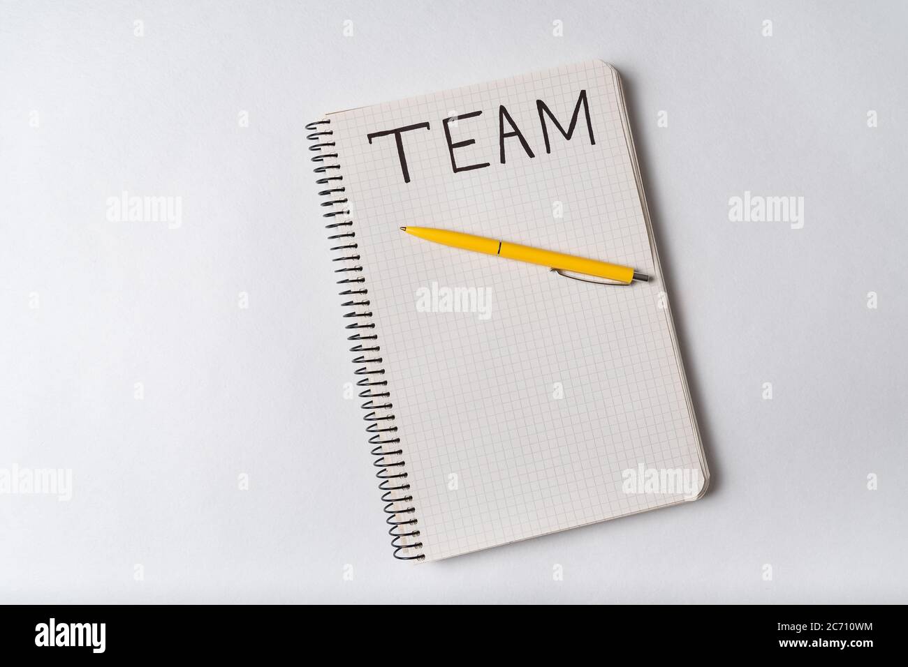 Handwritten word TEAM. Inscription in notebook on white background ...