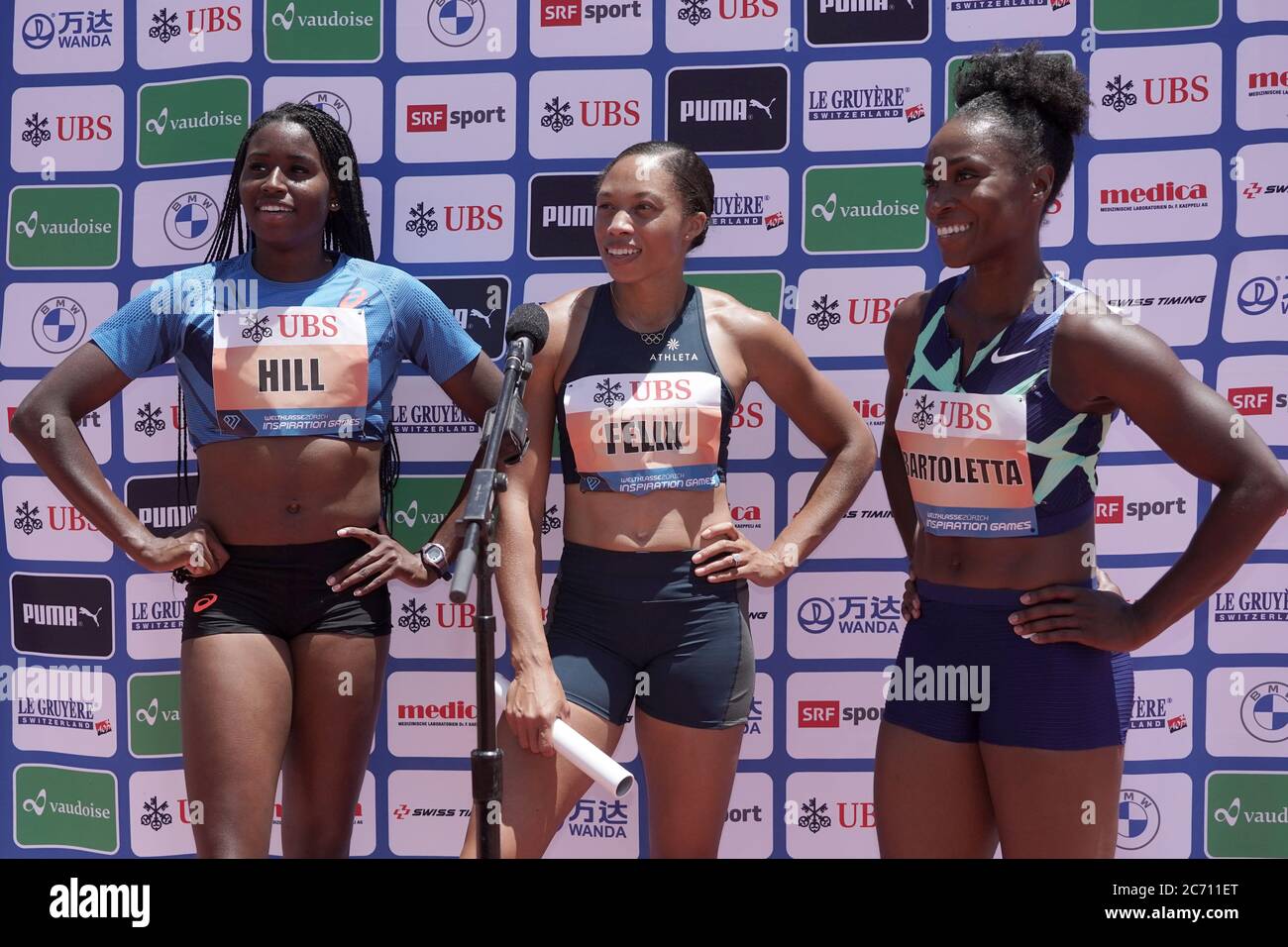 Candace Hill (left), Allyson Felix (center) and Tianna Bartoletta pose ...
