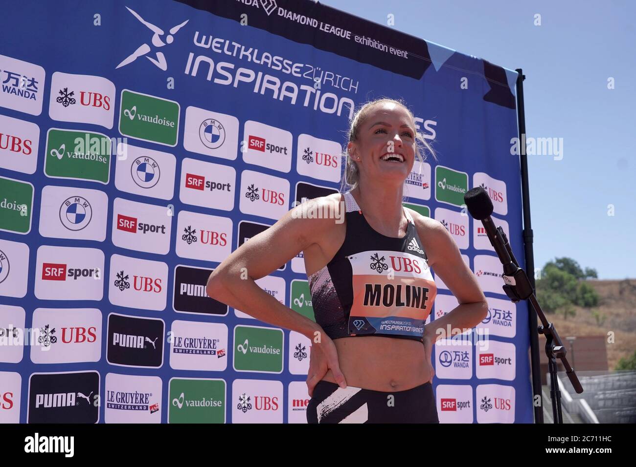 Georganne Moline at a press conference after winning the women's 300m ...