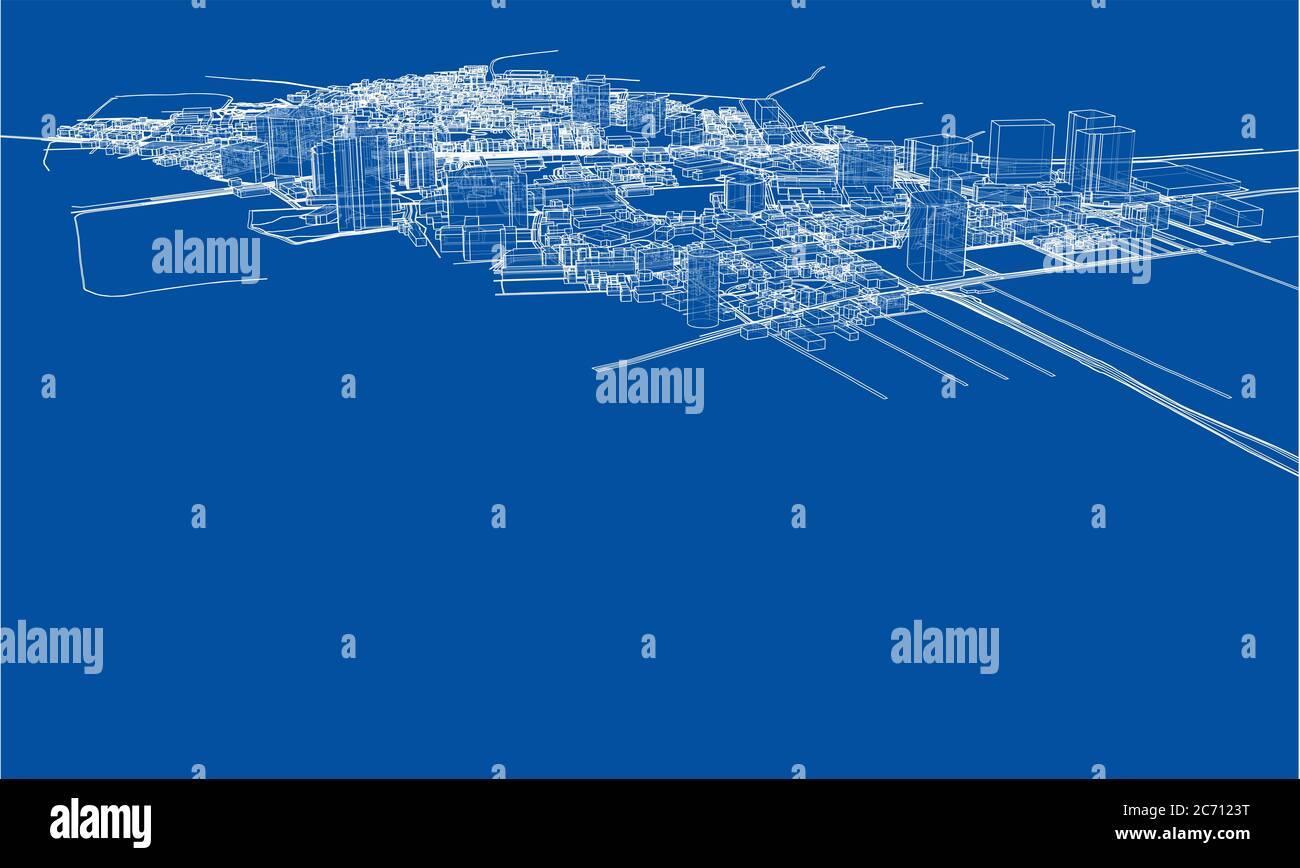 Outline city concept. Wire-frame style Stock Photo - Alamy
