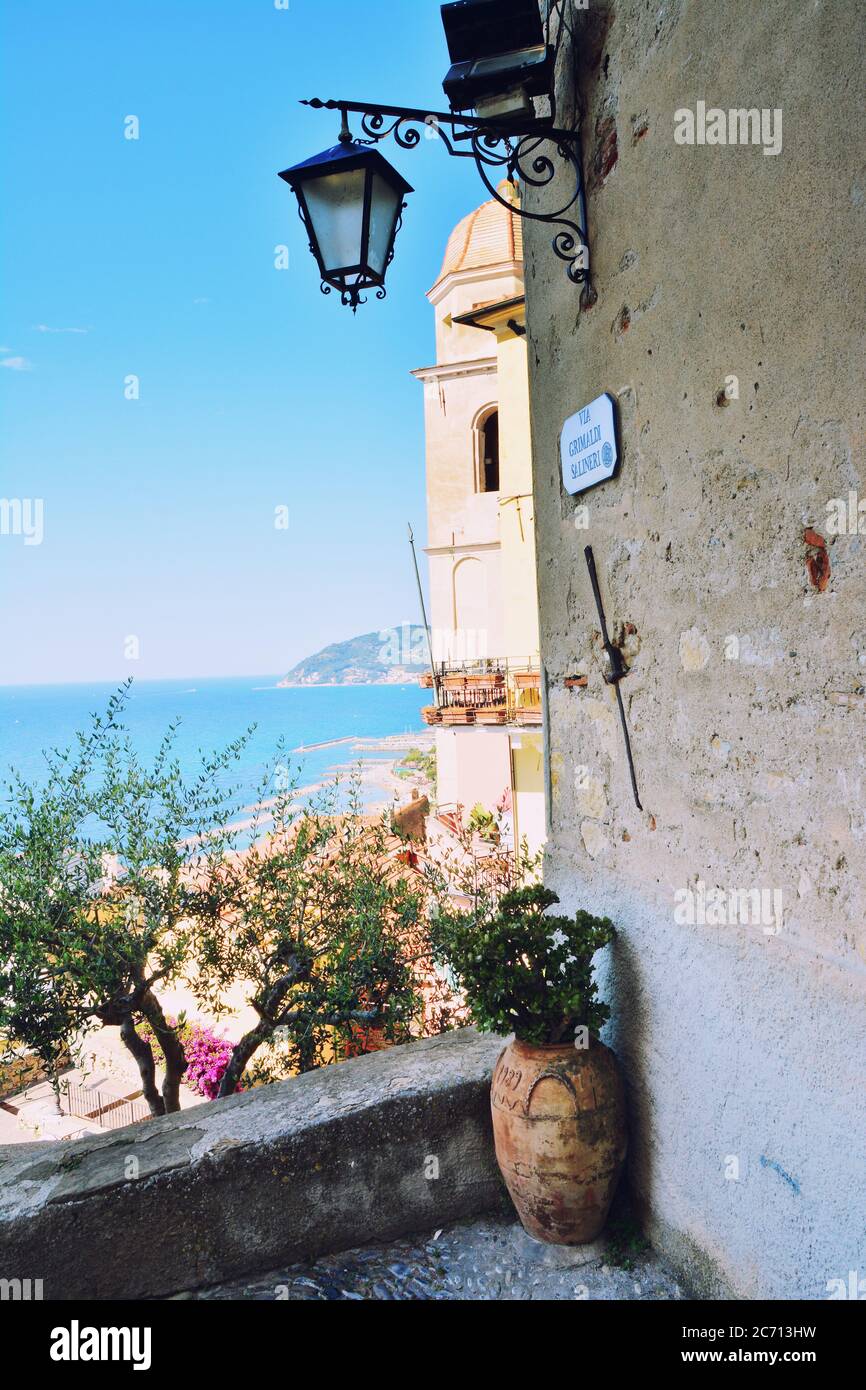 A picturesque glimpse of the beautiful village of Cervo,Liguria, one of ...