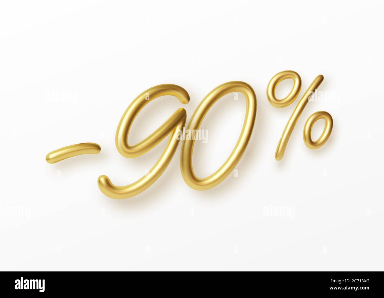 Realistic golden text 90 percent discount number. Vector illustration ...
