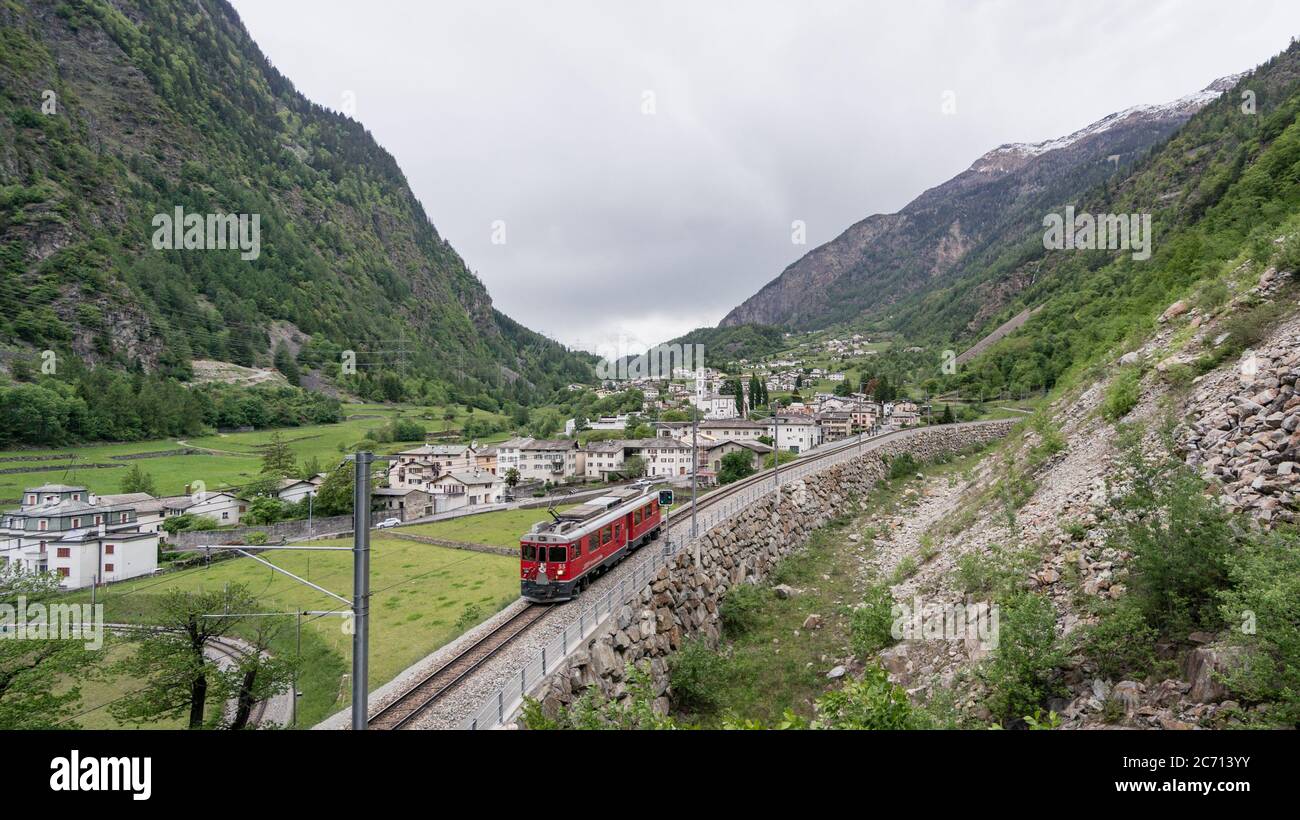 Brusio Switzerland - May 2017: Circular viaduct bridge near Brusio on ...