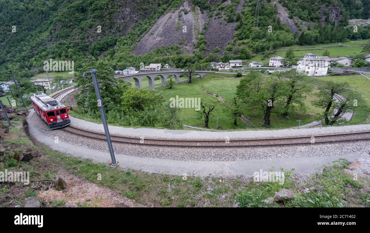 Brusio Switzerland - May 2017: Circular viaduct bridge near Brusio on ...