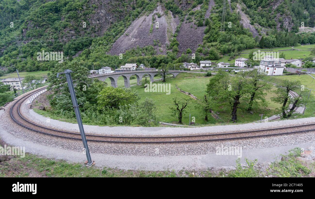 Brusio Switzerland - May 2017: Circular viaduct bridge near Brusio on ...