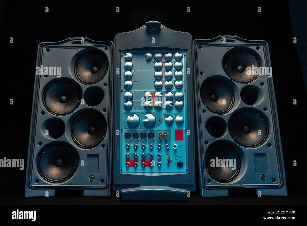 Stereo audio system with large speakers and amplifier Stock Photo - Alamy